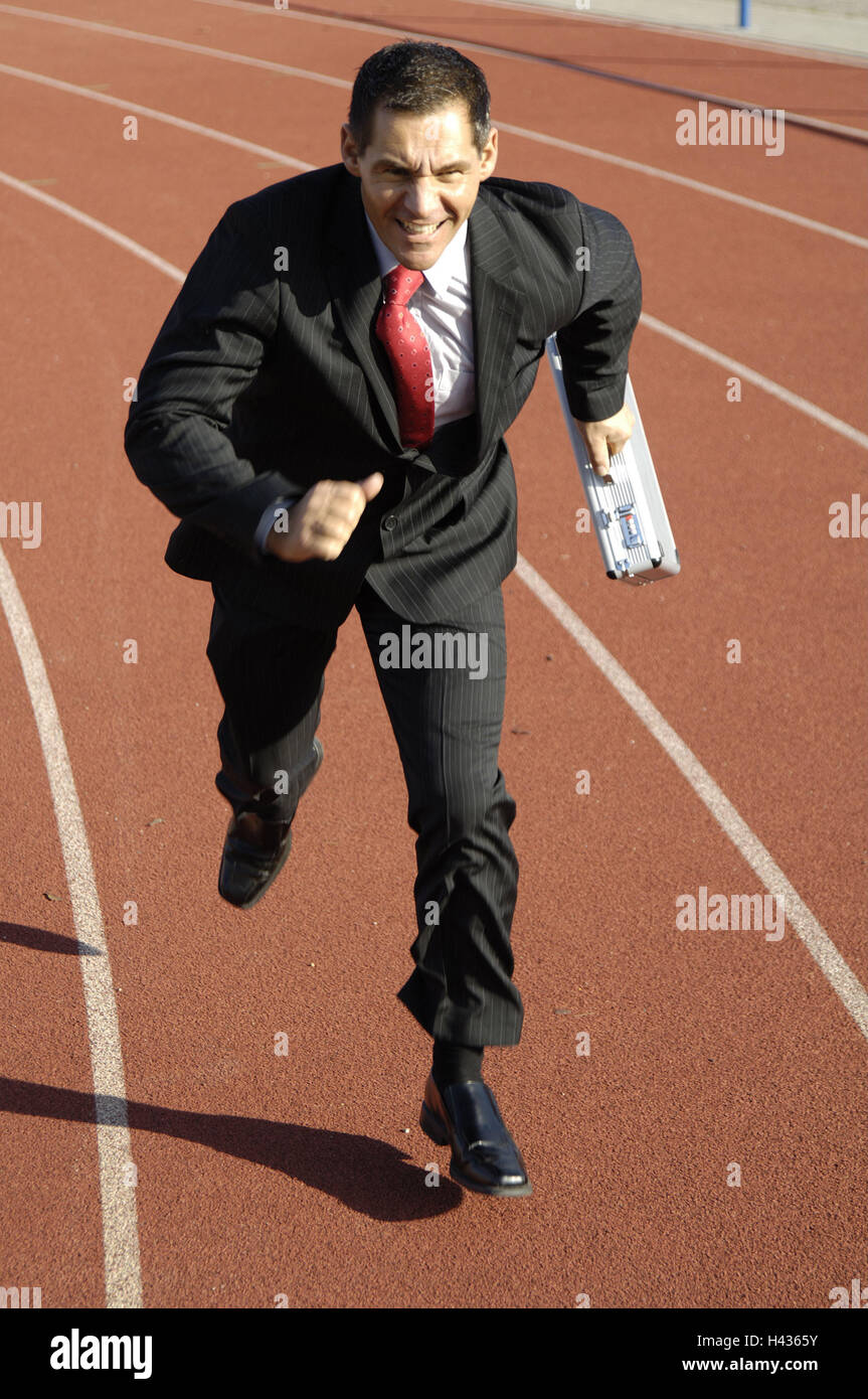 Businessman, Tartanbahn, running, perseverance, motivation, Dynamically ...