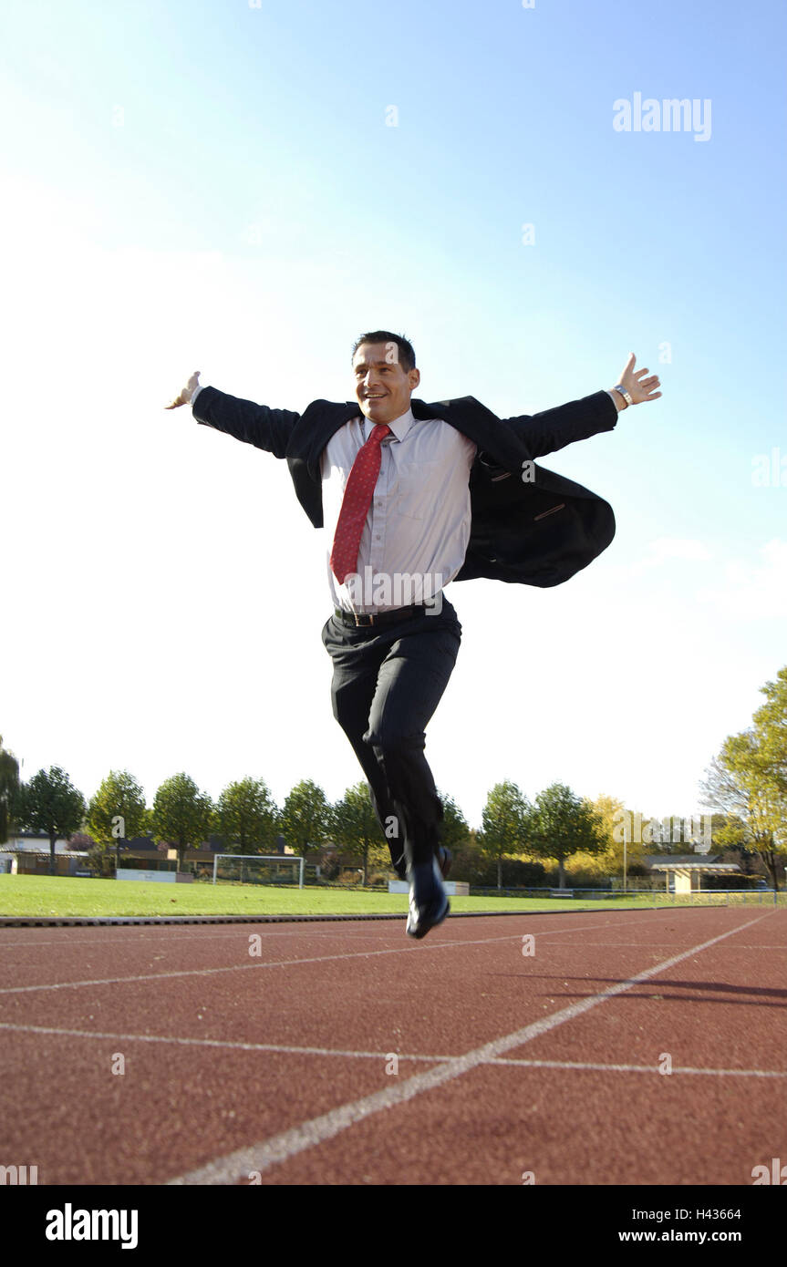 Businessman, Tartanbahn, running, target line, perseverance, motivation ...