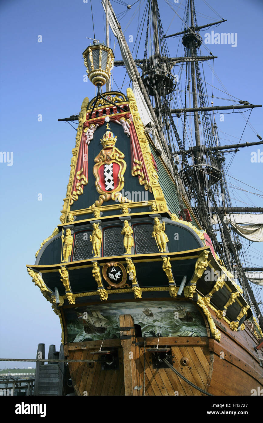 The Netherlands, Lelystad, museum Batavia shipyard, 3 mast bark, detail ...