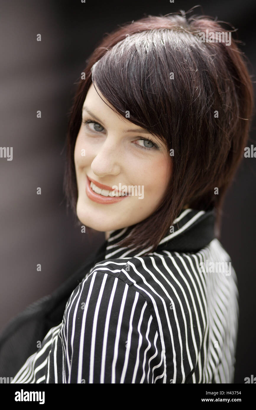 Woman, smile young, portrait, side view Stock Photo - Alamy