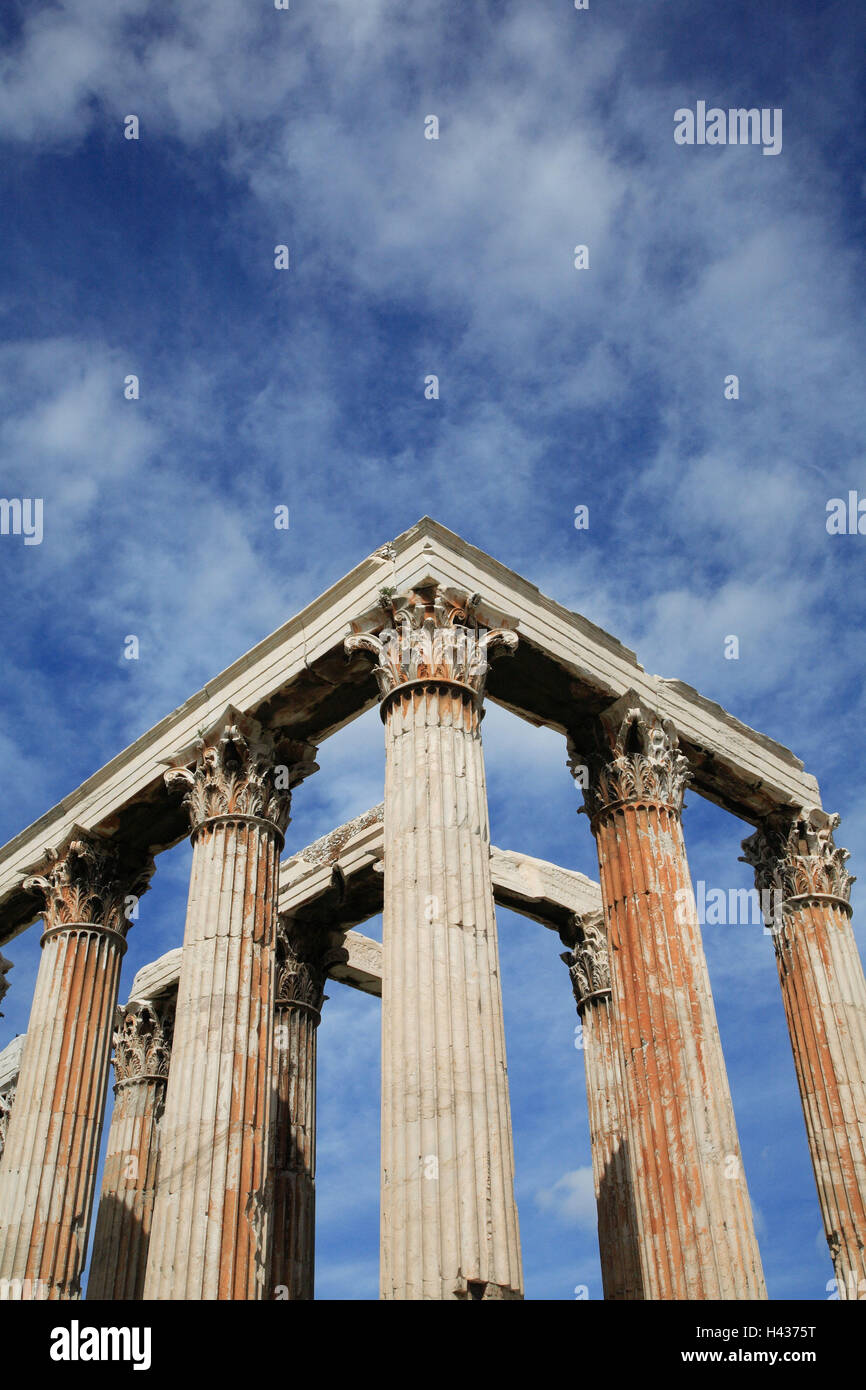 Greece, Athens, Olympieion, Parthenon, temple the Zeus, cloudy sky ...