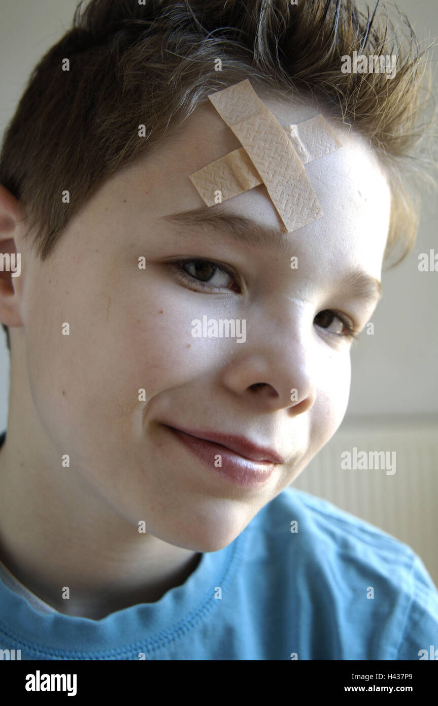 Boy, forehead, plasters, close up, person, child, injury, sore supply ...