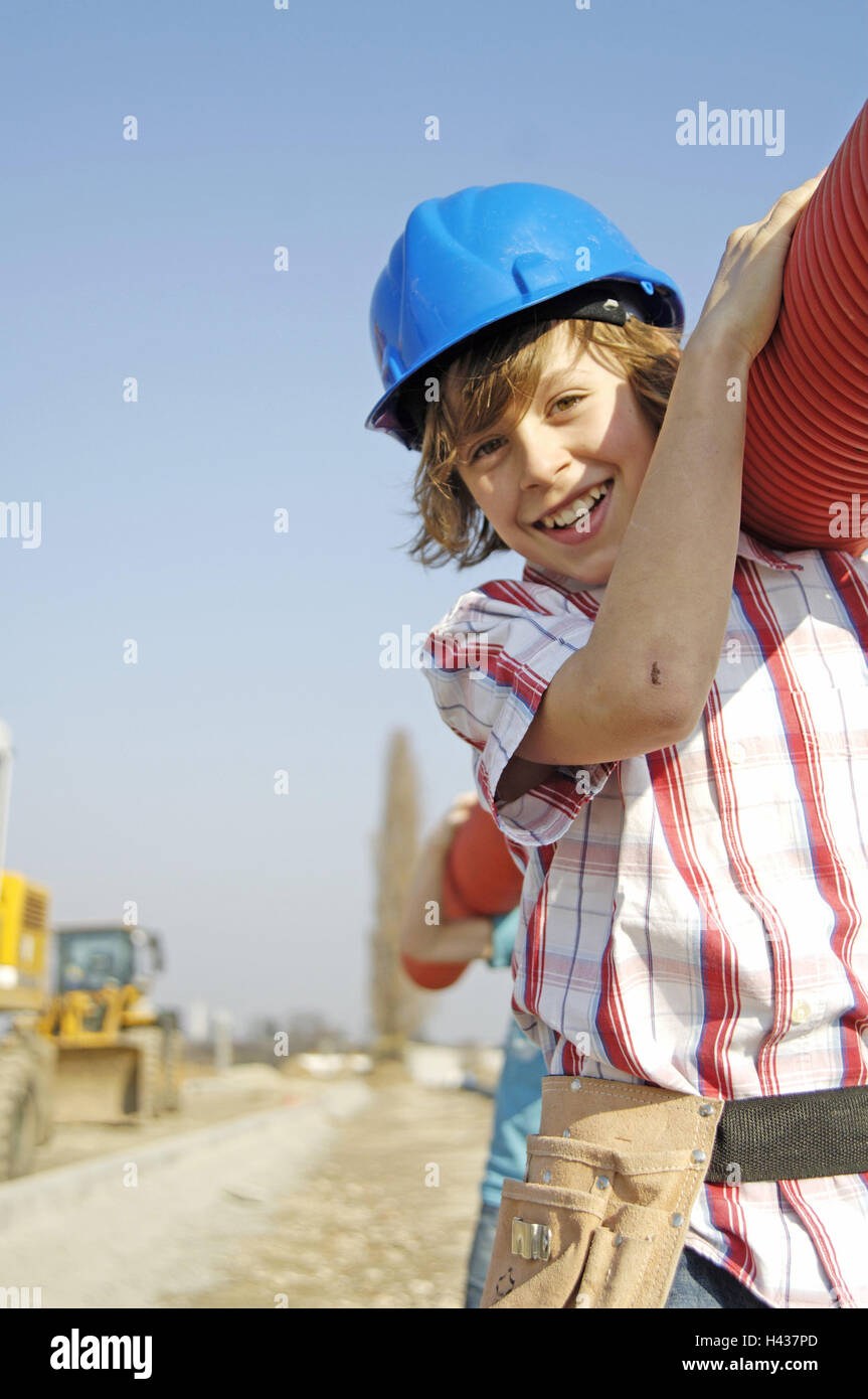 Child, boy, men at work, pipe, advance, career plans, construction ...