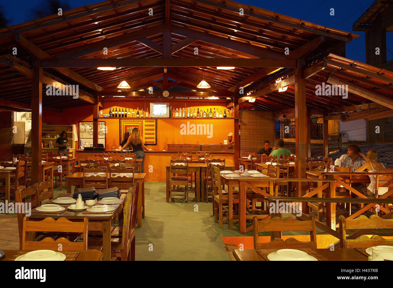 Brazil, Bahia, island Morro de Sao Paulo, restaurant, evening ...