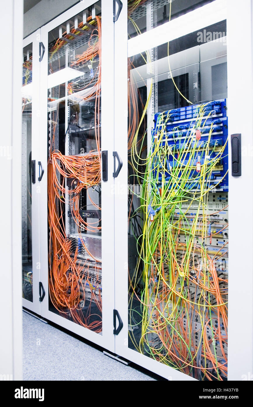 Computer centre, network cupboard, glass doors, industry, economy ...