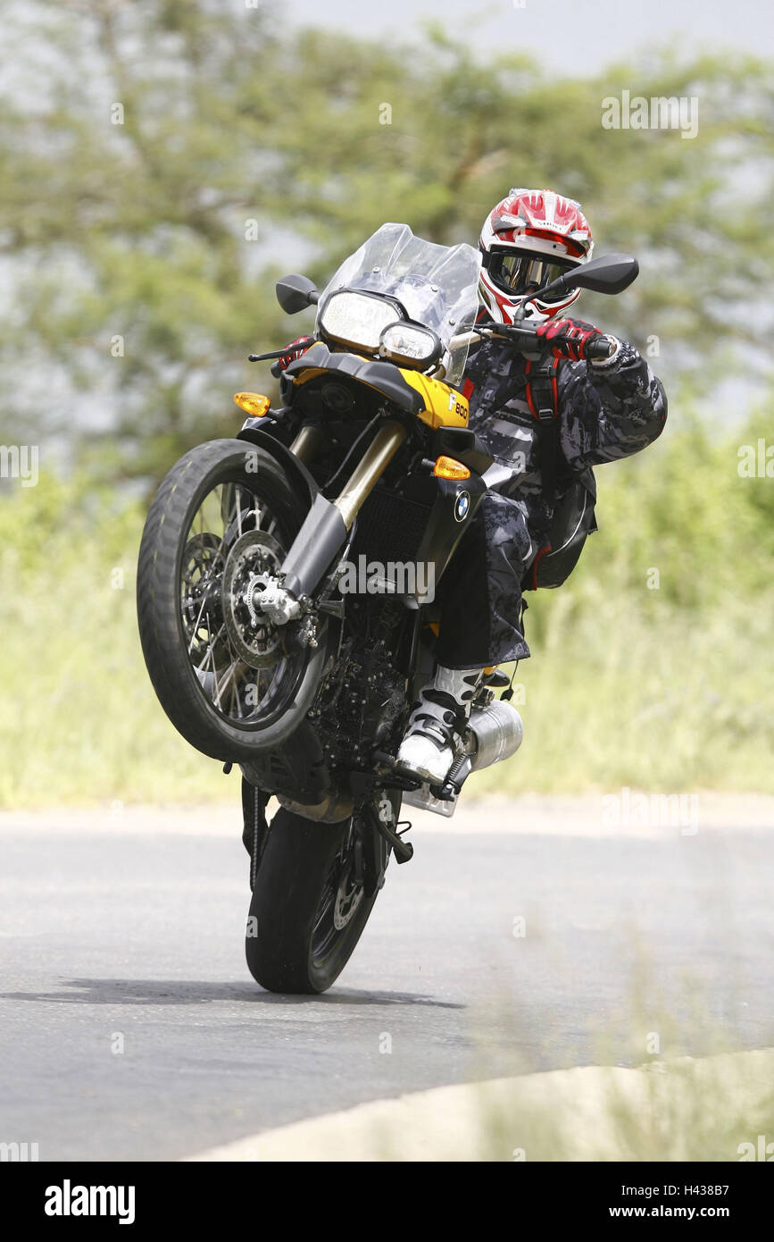 BMW F 800 GS, journey, Wheelie, front view Stock Photo - Alamy