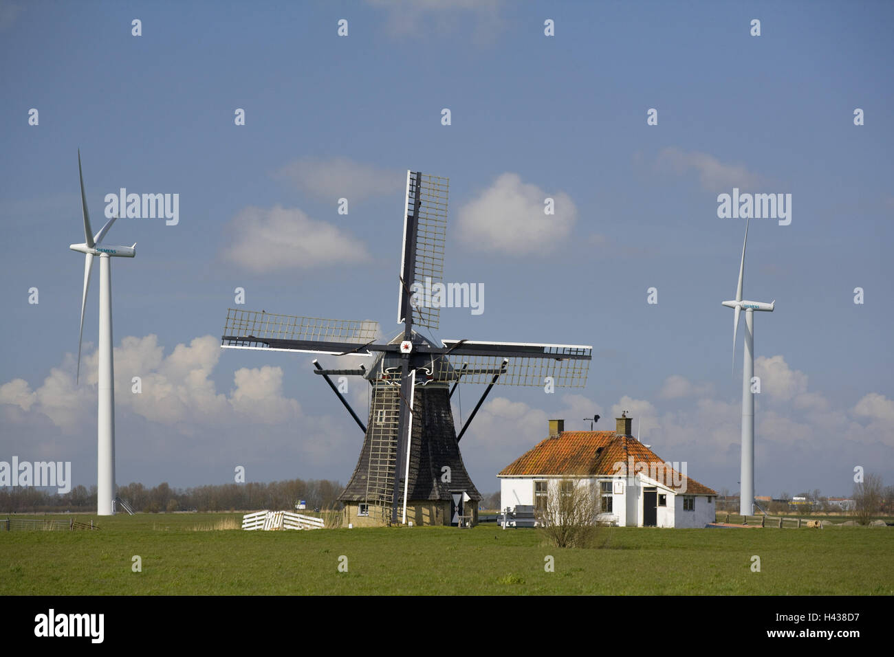 The Netherlands, Friesland, Sneek, house, windmill, wind turbines Stock ...