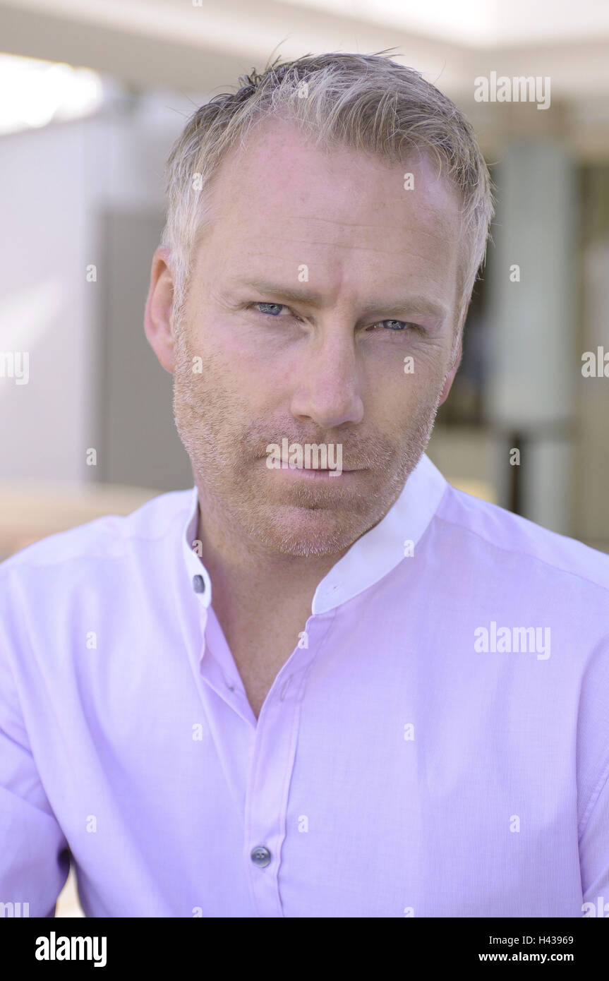 Man, middle old person, seriously, portrait, model released Stock Photo ...