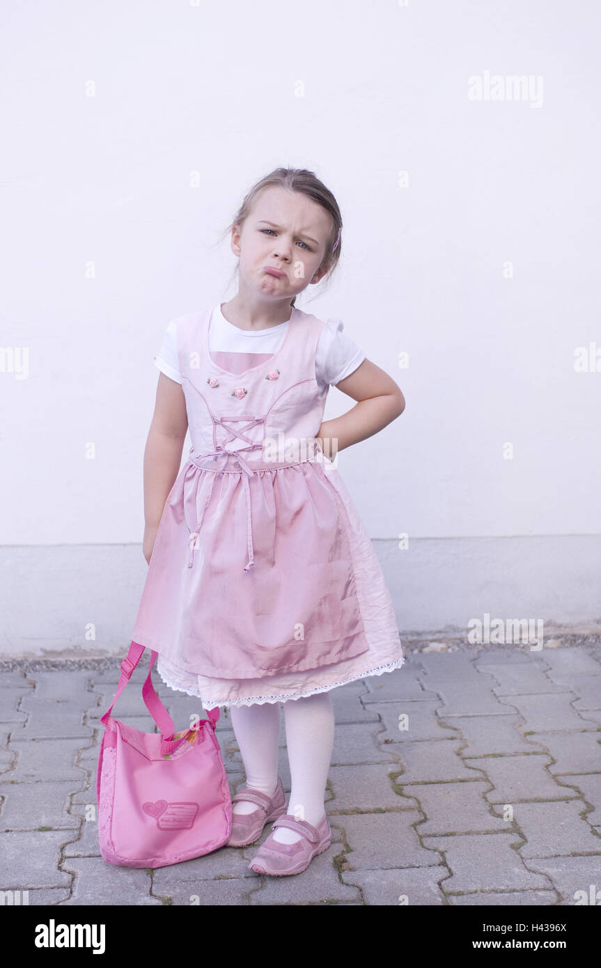 Girls, clothing, bag, pink, touchy, stand, model released Stock Photo ...