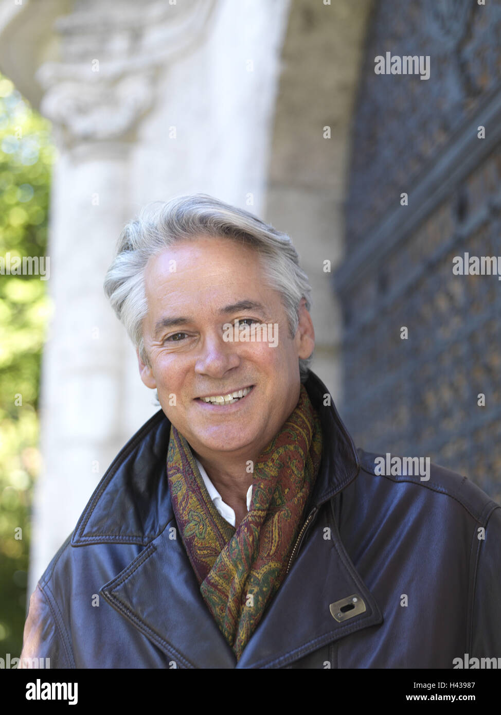 Man, Best Age, smile, leather ball jacket, scarf, portrait, model ...