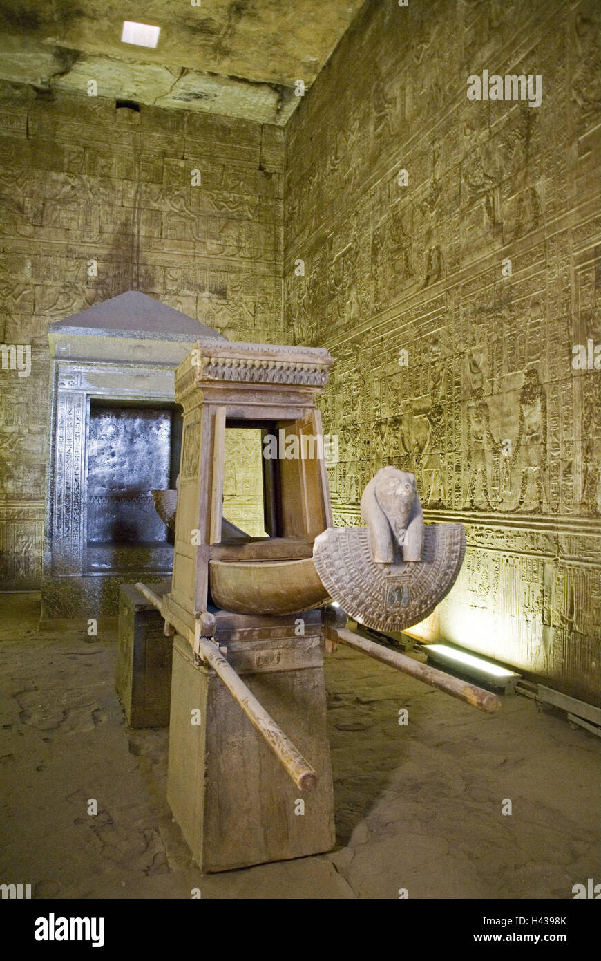 Egypt, Edfu, Horus temple, saints, hall, rowing boat, Upper Egypt, Idfu ...
