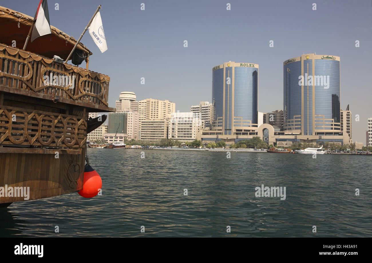 VAE, Dubai, town view, high rises, ship, detail, capital, outside ...