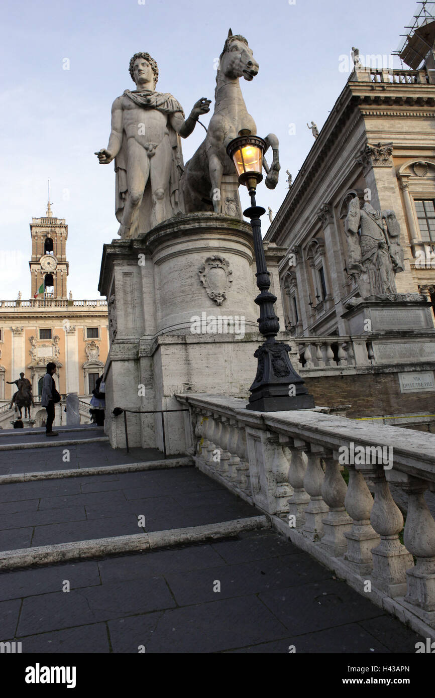 Italy, Rome, Capitol, senator's palace, stairs, statue, evening light ...