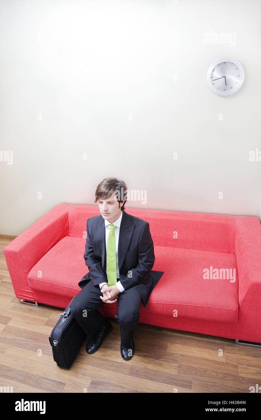 Businessman, briefcase, sofa, sit, wait, people, waiting range, man ...