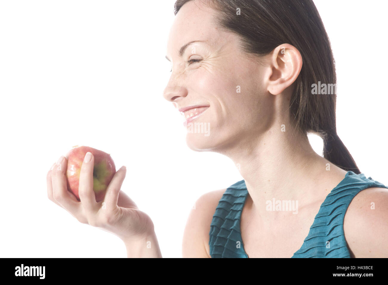 Woman, young, apple, eat, portrait Stock Photo - Alamy