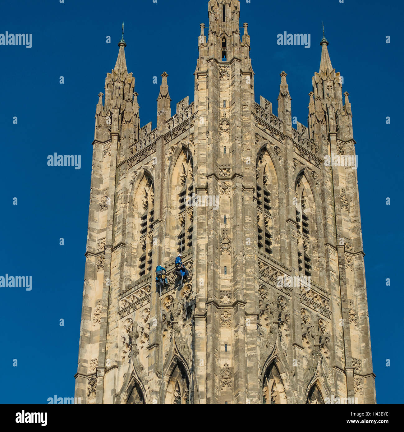 Canterbury Cathedral Bell Harry Tower with Abseilers Working Stock ...