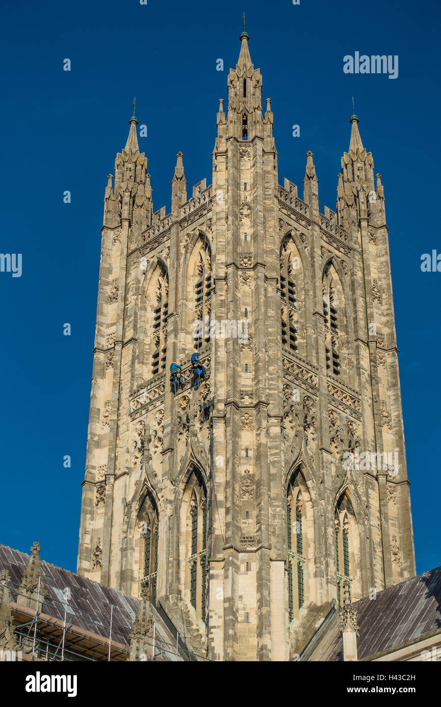 Canterbury Cathedral Bell Harry Tower with Abseilers Working Stock ...