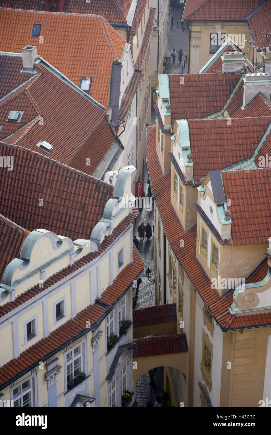 Czech Republic, Prague, residential houses, alley, from above Stock ...
