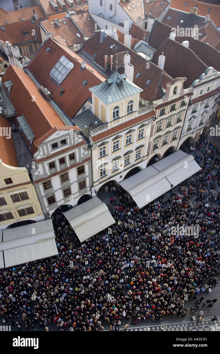 Czech Republic, Prague, space, crowd people, from above, town, tourist ...