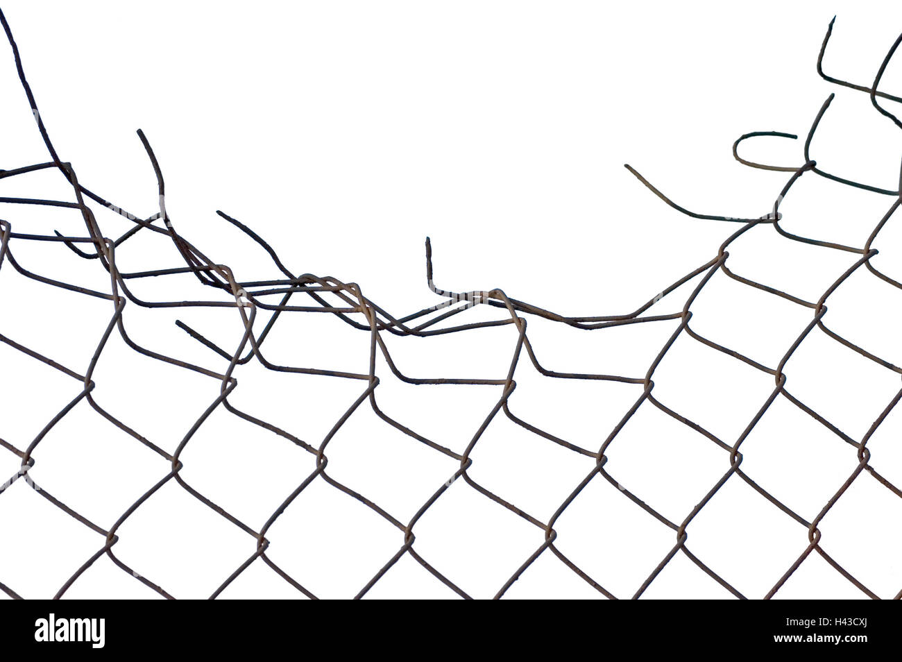 Grunge old aged weathered crushed rusty wire security fence, large ...