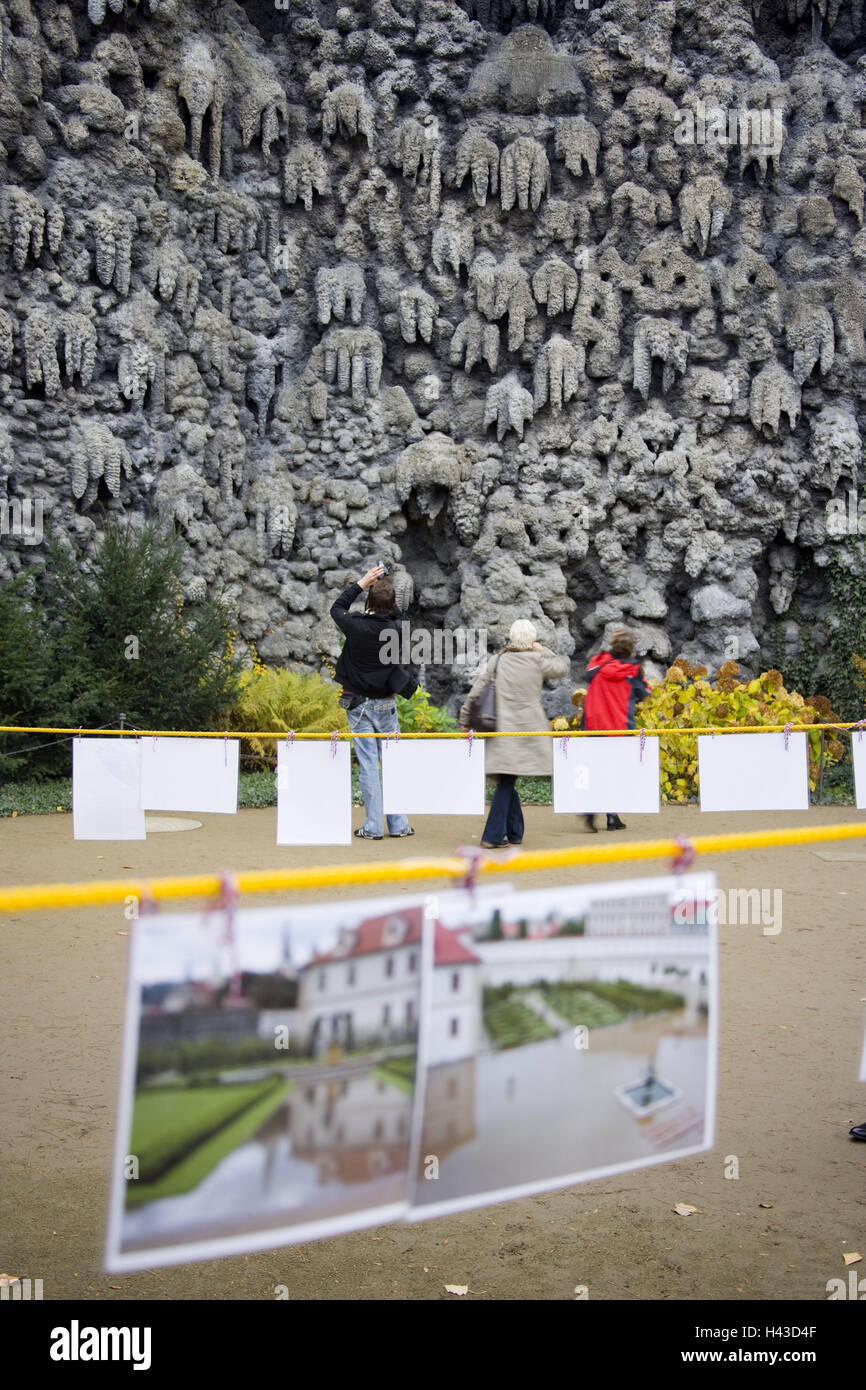 Czech Republic, Prague, embankment stone garden, drip stone wall, park ...