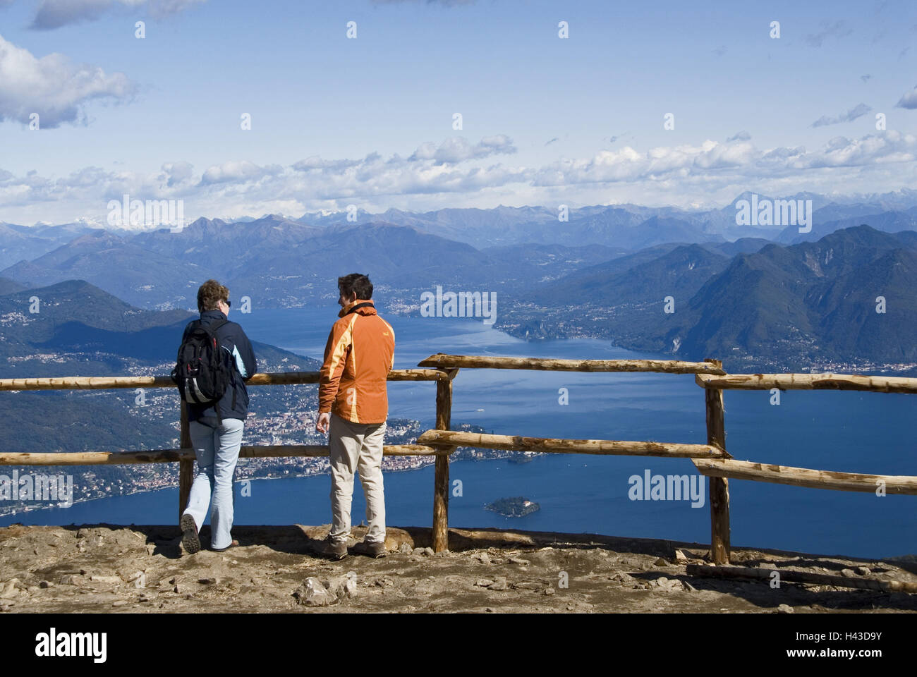 Italy, Piedmont, Monte Mottarone, summit, 1491 m, tourists, view, Lago ...