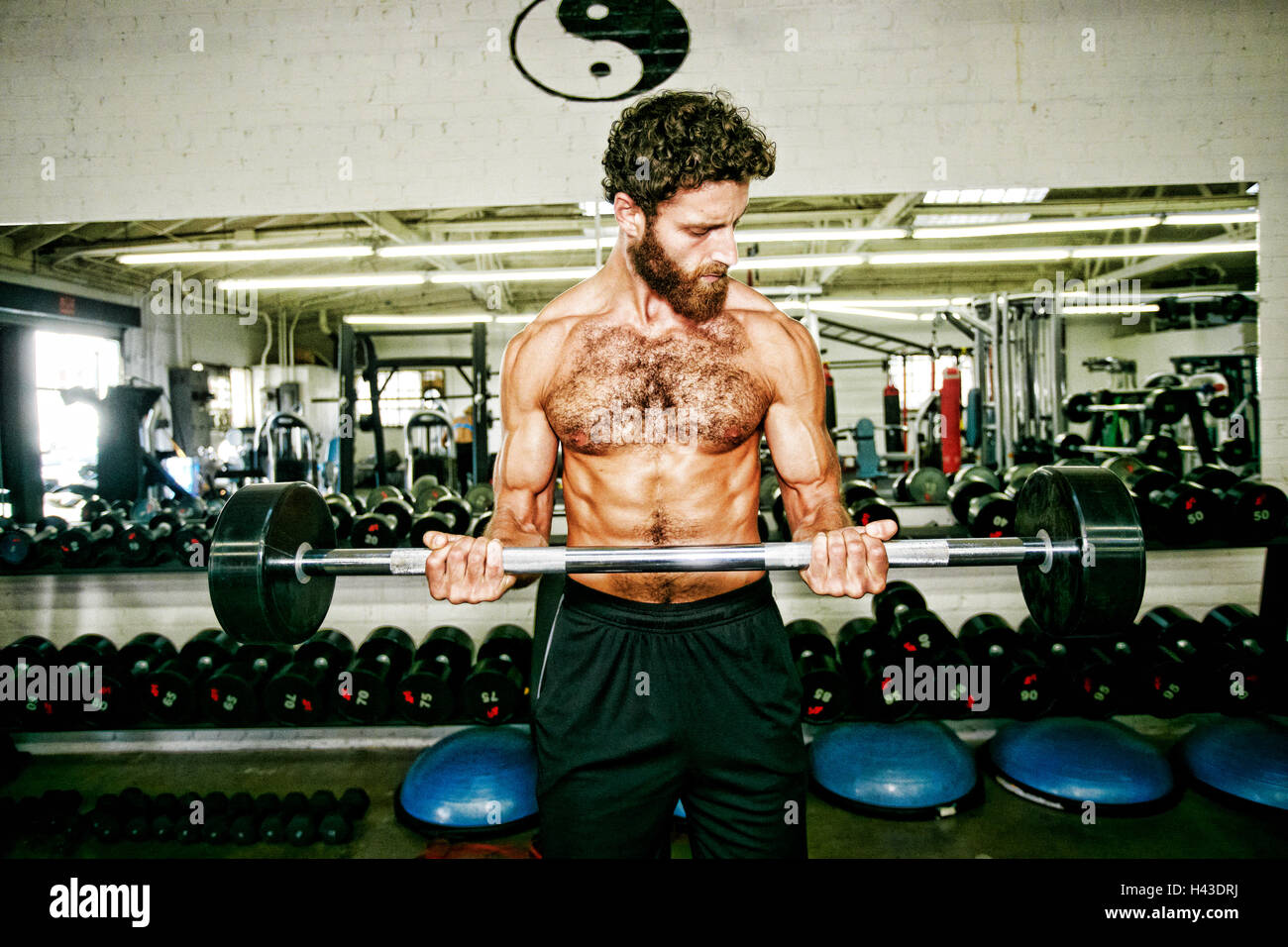 Mixed Race man lifting barbell in gymnasium Stock Photo - Alamy