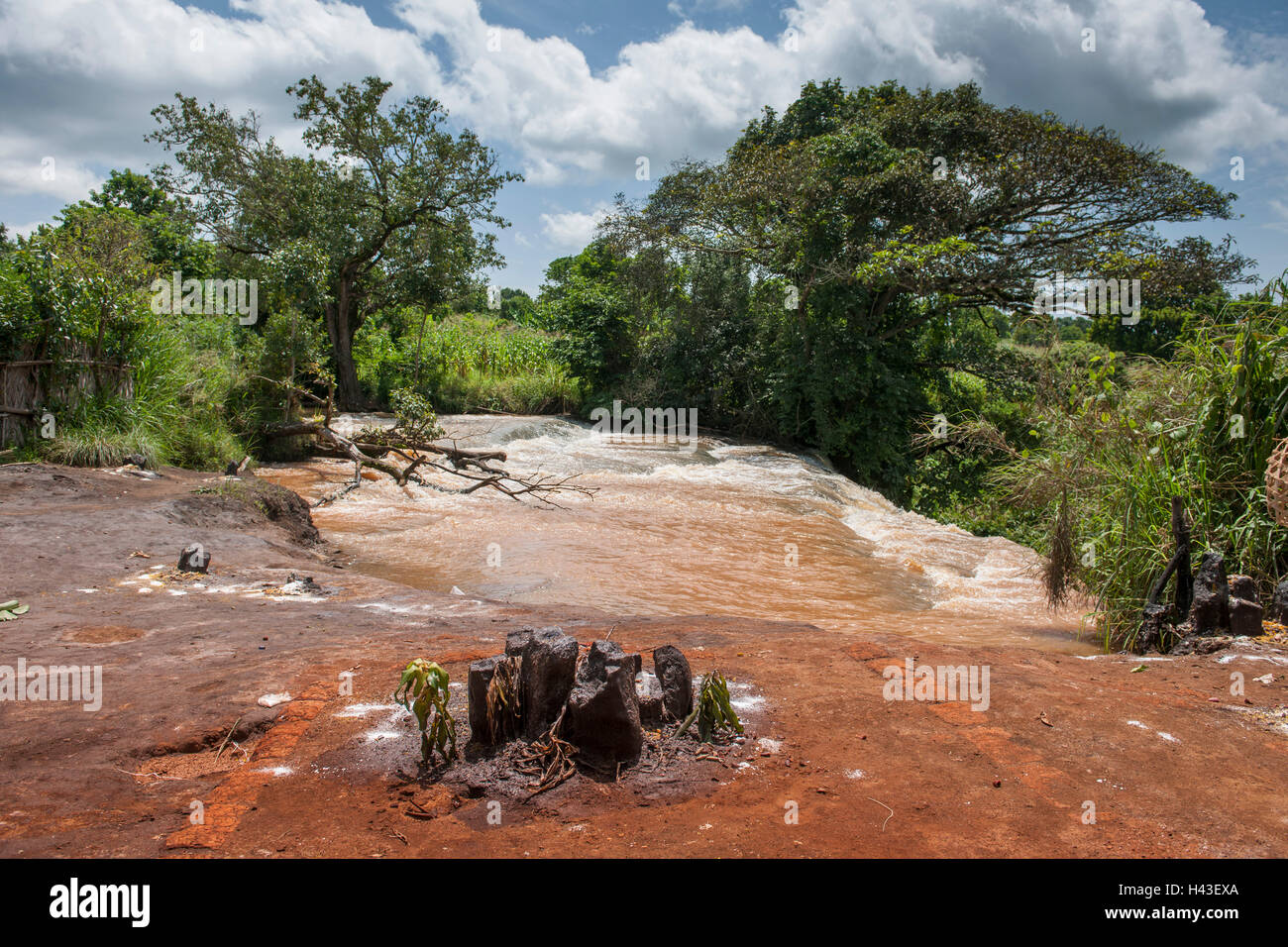 Metche waterfall, animist sacrificial site in the foreground, Bafoussam ...