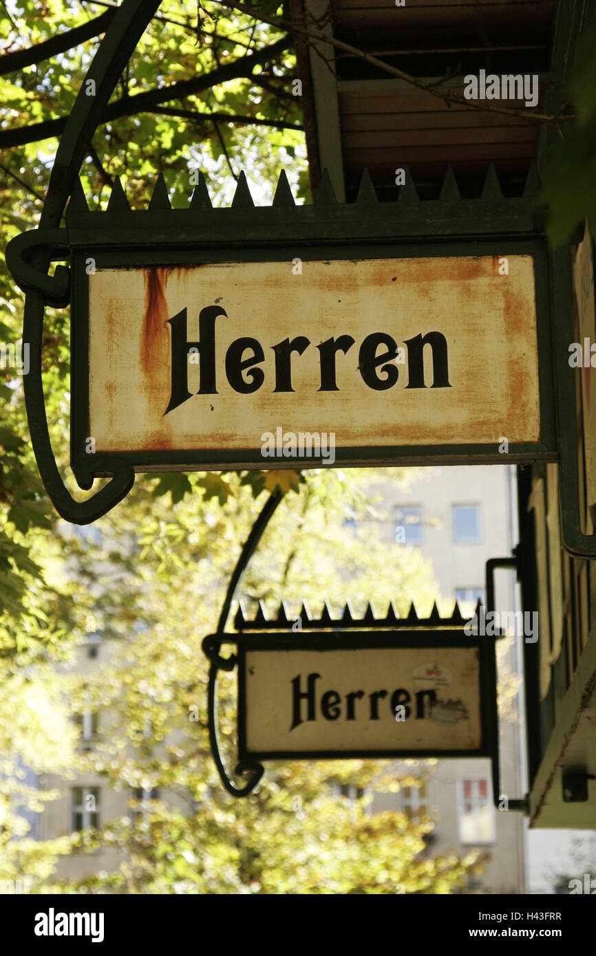 Toilet, signs, Lords, men's room, toilet small house, label, In an old ...