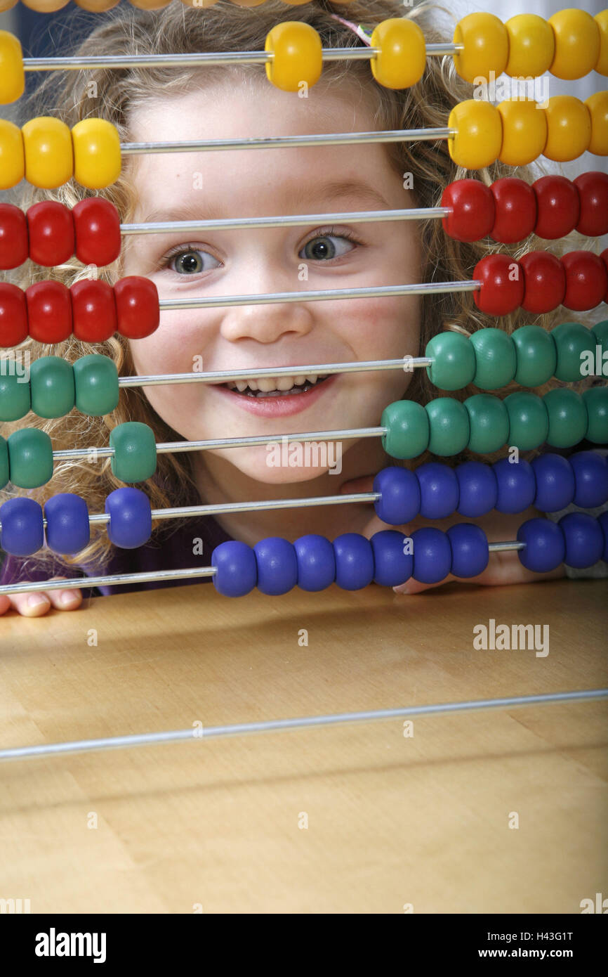 Girls, 4 years, slide rules, smile, calculate, model released, child ...