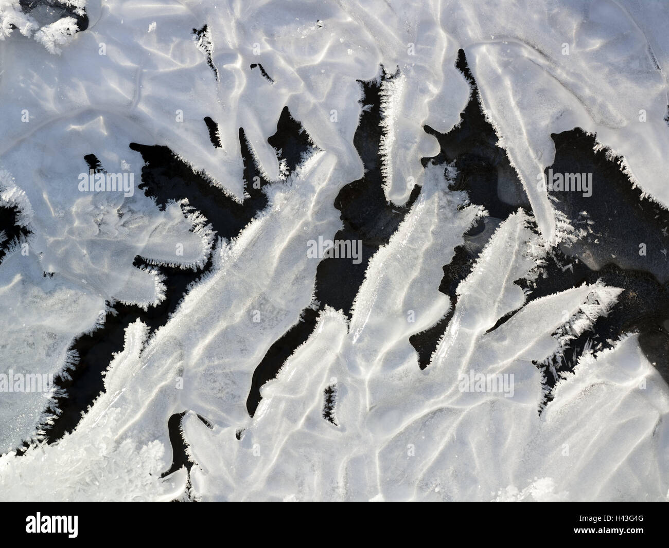 Brook, sheet ice, crystals, detail, brook Merzen, ice-crystals, ice ...