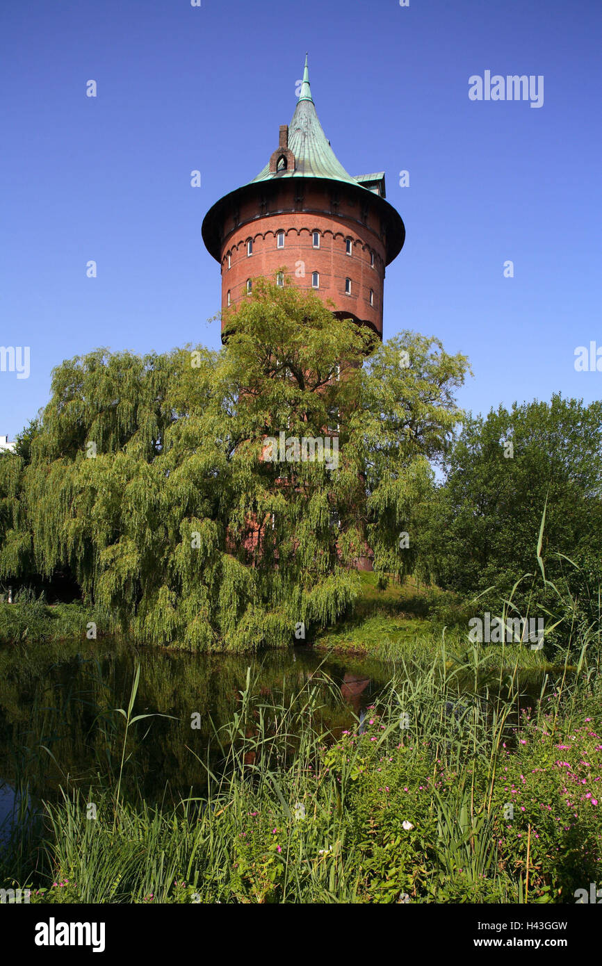 Germany, Lower Saxony, Cuxhaven, water tower, in 1897, park, pond ...