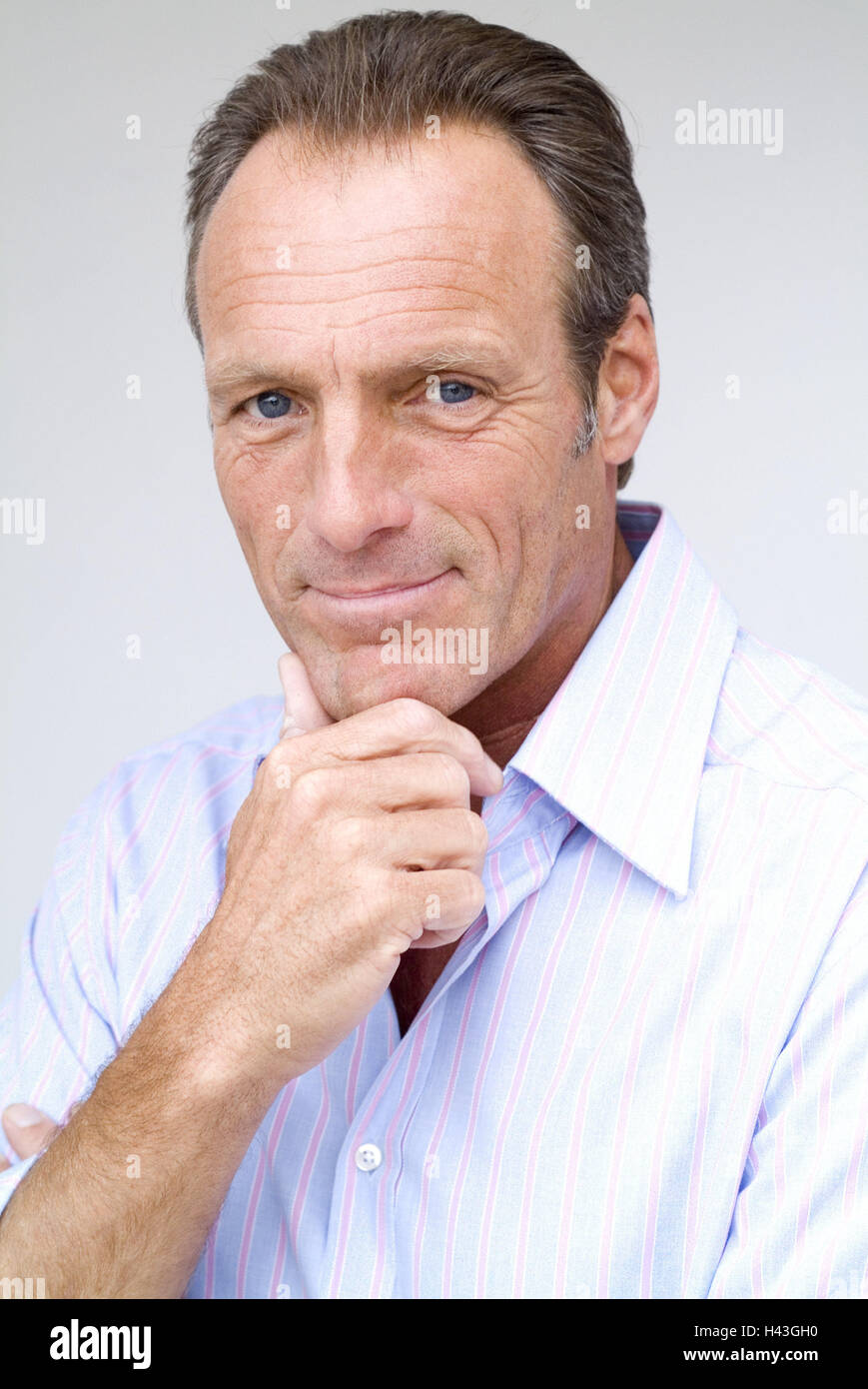 Man, shirt, smiling, thinking, portrait Stock Photo - Alamy