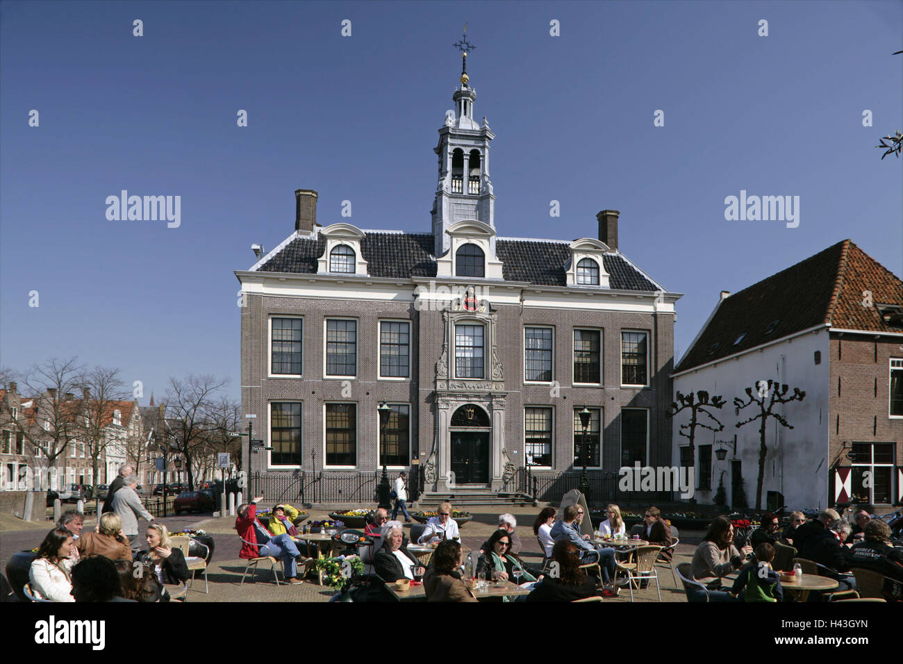 The Netherlands, Edam, city hall, street cafe, person Stock Photo - Alamy