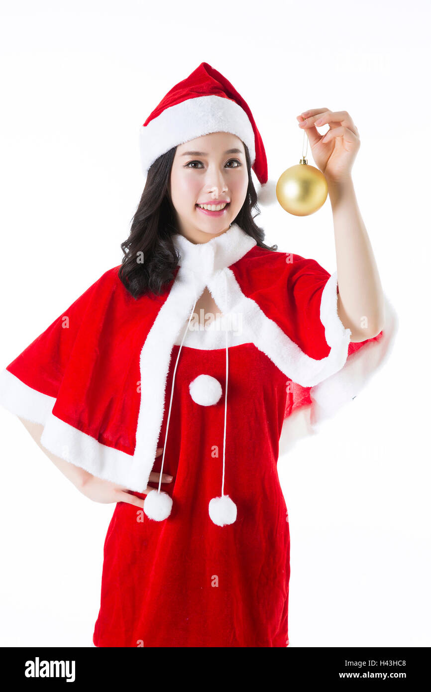 Portrait Of Beautiful Asian Woman Wearing Christmas Santa Costume Stock