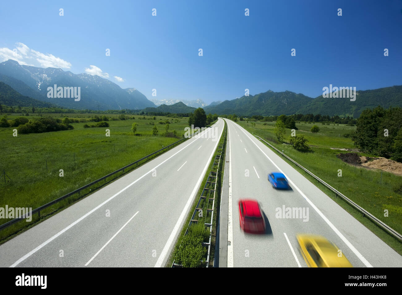 Germany, Upper Bavaria, highway, cars, three, mountains, Bavarians ...