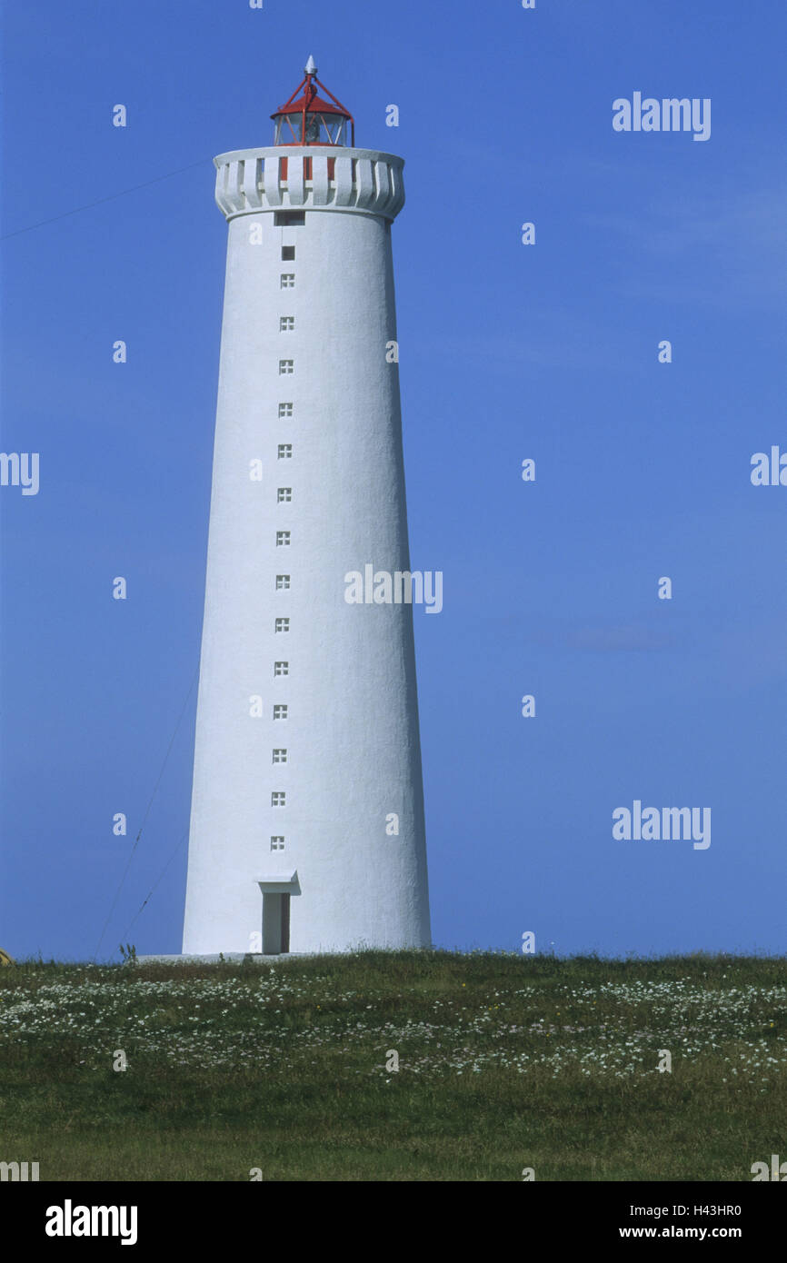 Iceland, Reykjanes peninsula, Gardur, lighthouse, summer Stock Photo ...