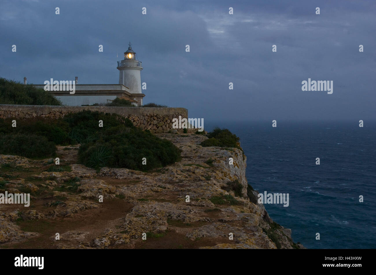 Spain, island Majorca, Cabo de Blanco, coast, lighthouse, dusk, the ...
