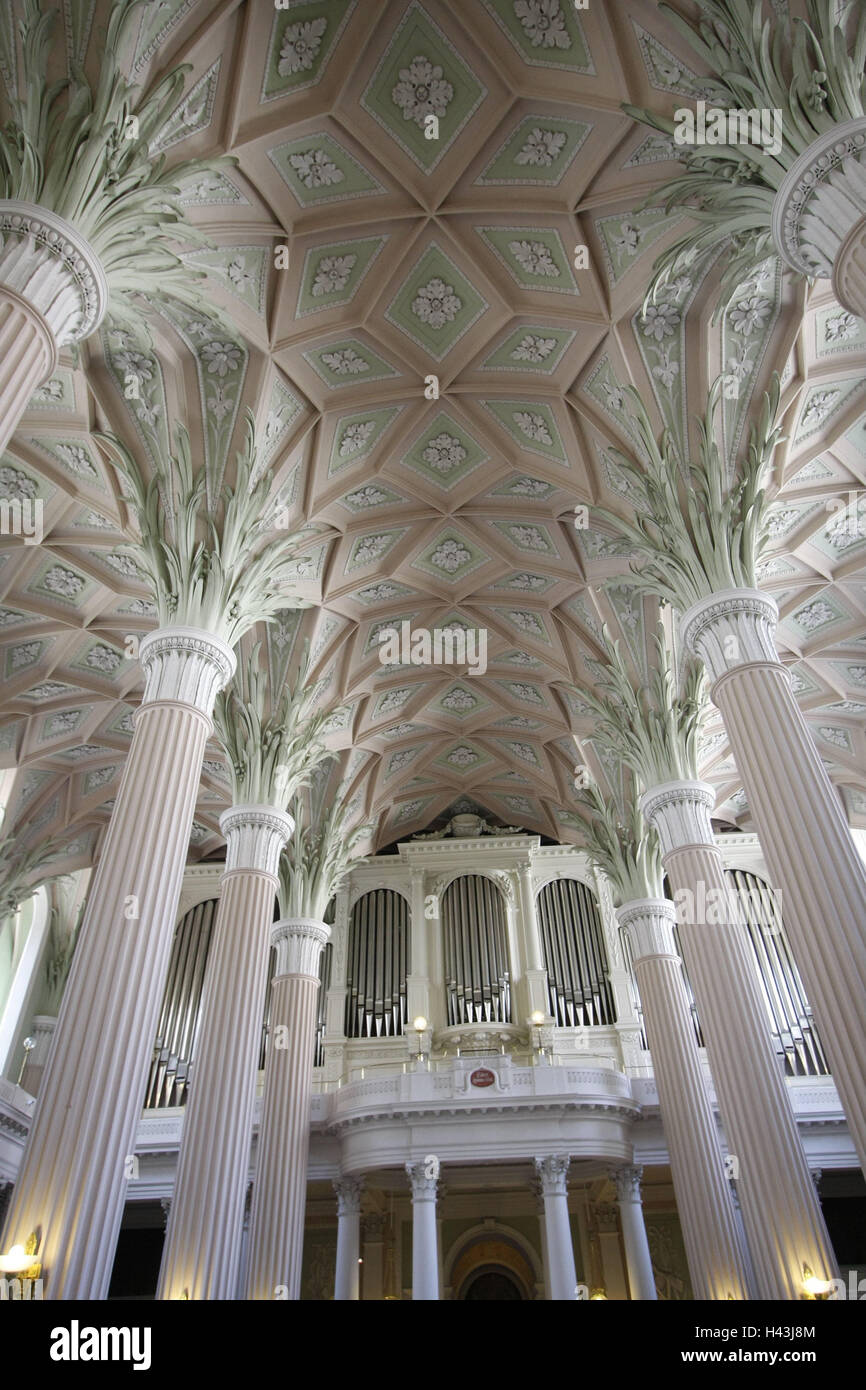 Germany, Saxony, Leipzig, Nikolaikirche, interior view, detail,, hall ...