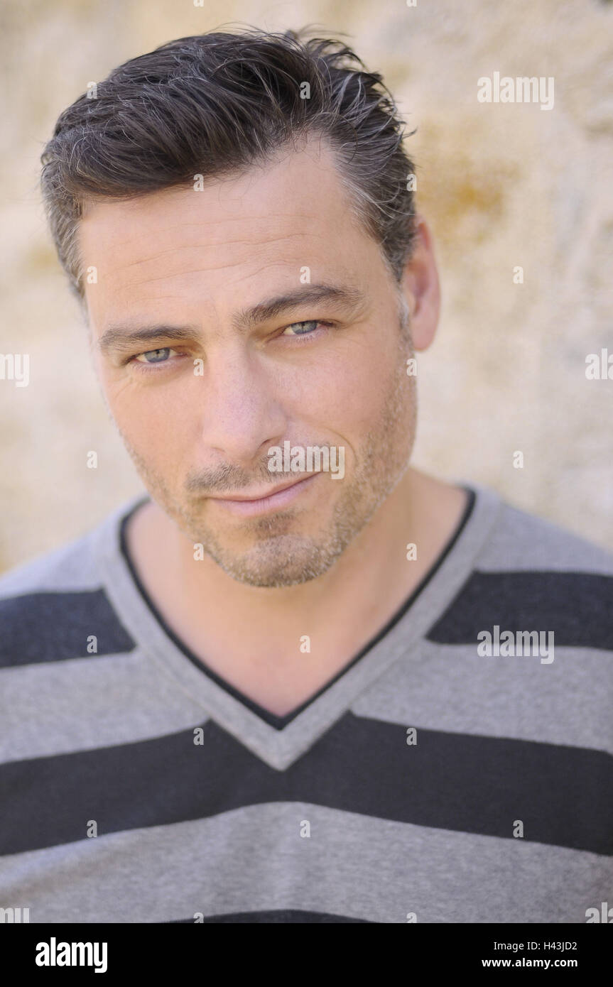 Man, middle old person, seriously, portrait, model released Stock Photo ...