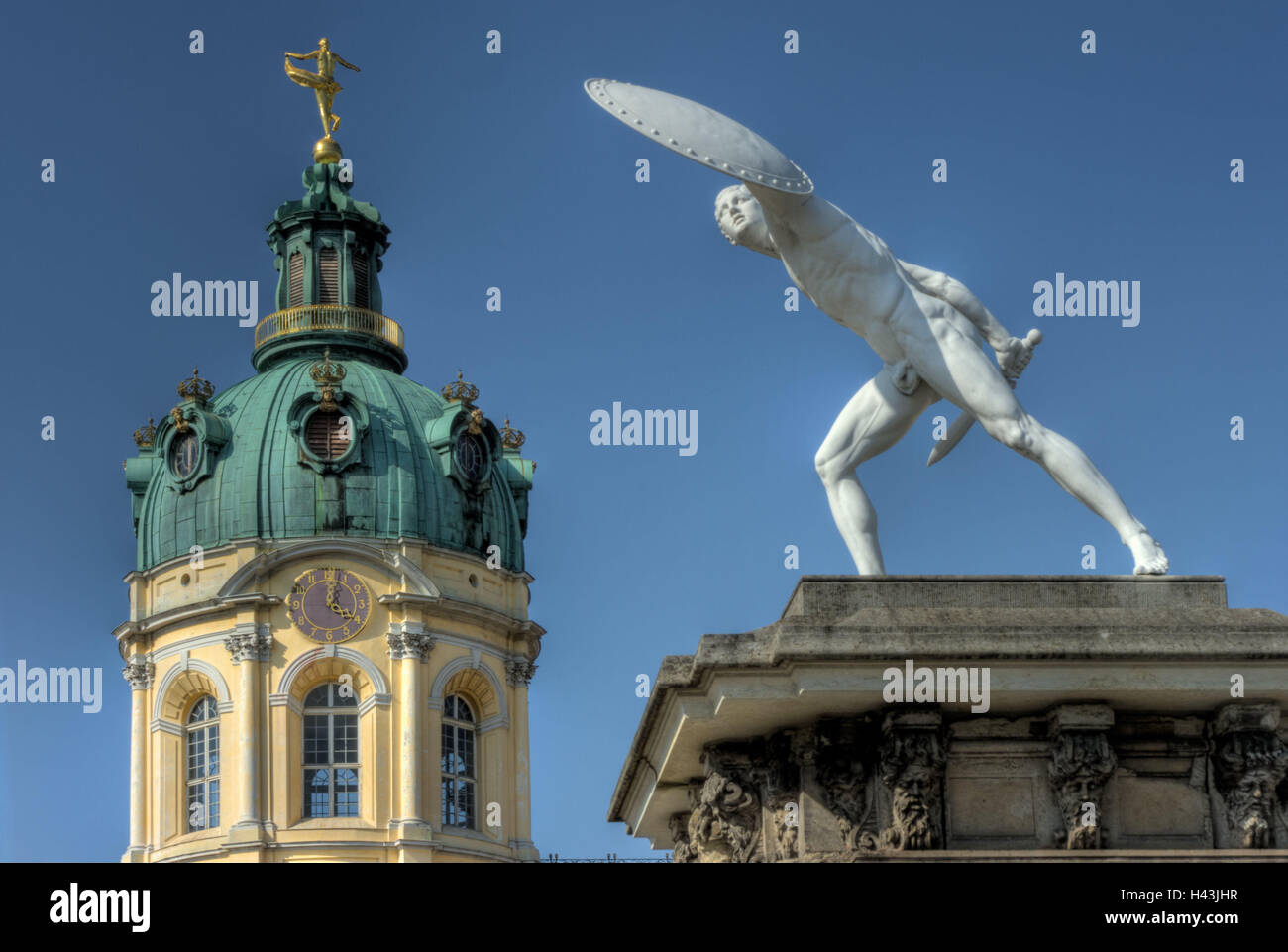 Germany, Berlin, castle Charlottenburg, clock tower, statue, building ...