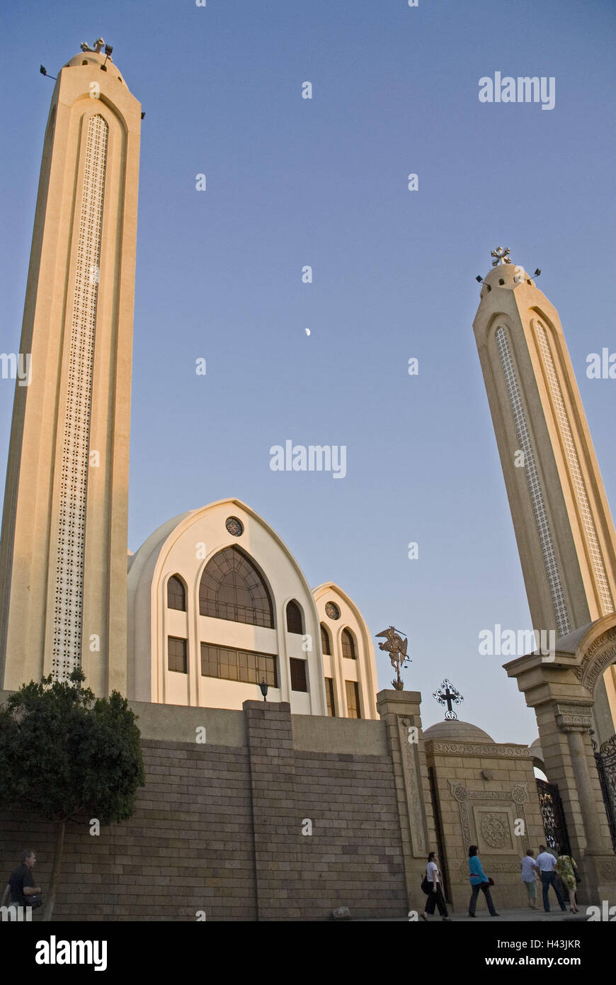 Egypt, Aswan, church, Coptic, facade, towers, Africa, Upper Egypt ...