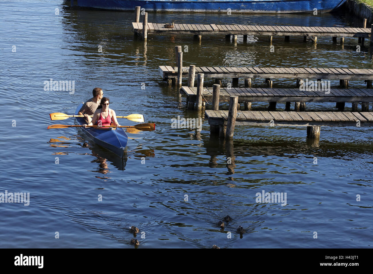 Europe, Germany, Mecklenburg-West Pomerania, Mirow, Mirower lake, canoe ...