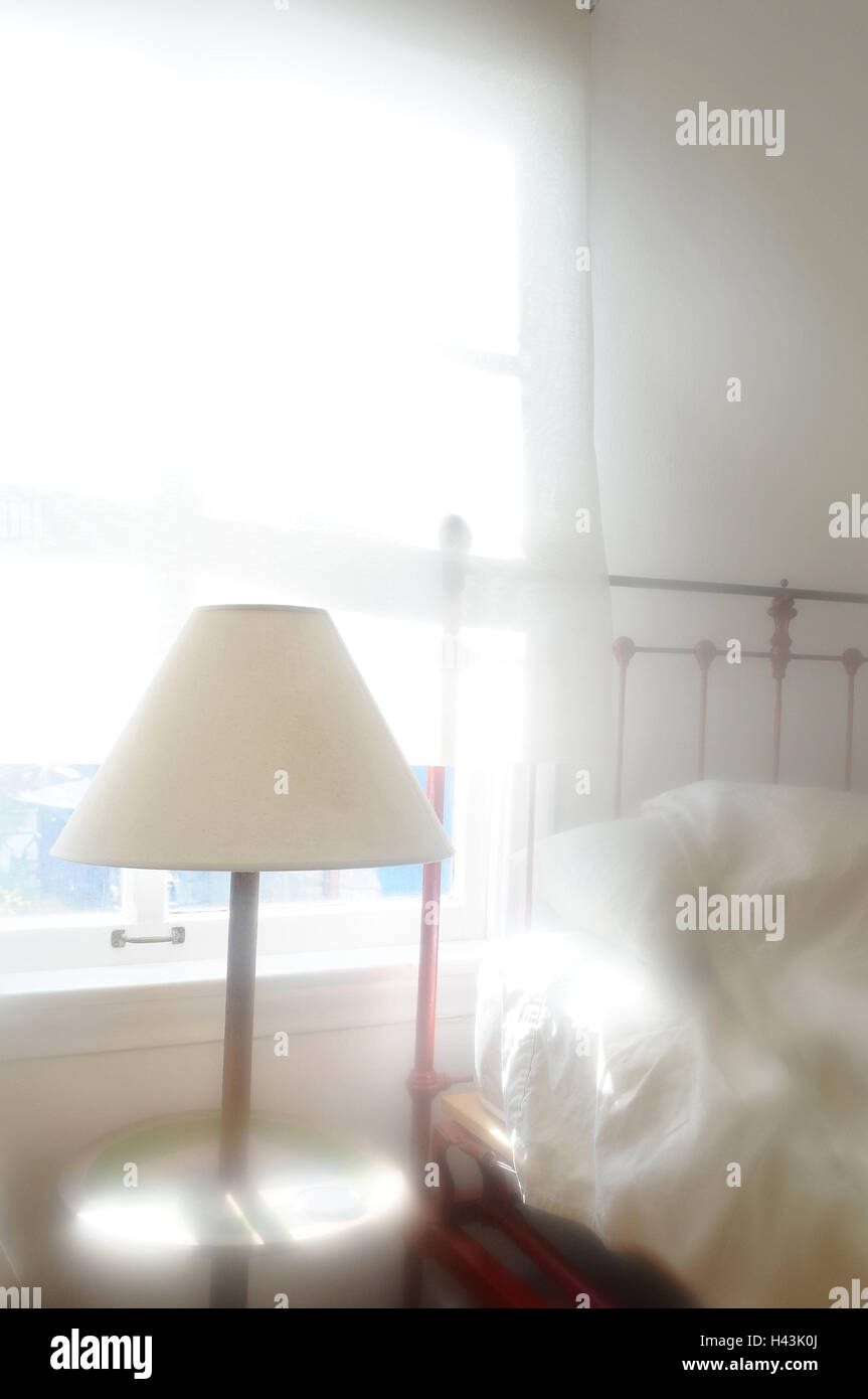 Bedroom, bed, lamp, window, backlight, morning Stock Photo - Alamy