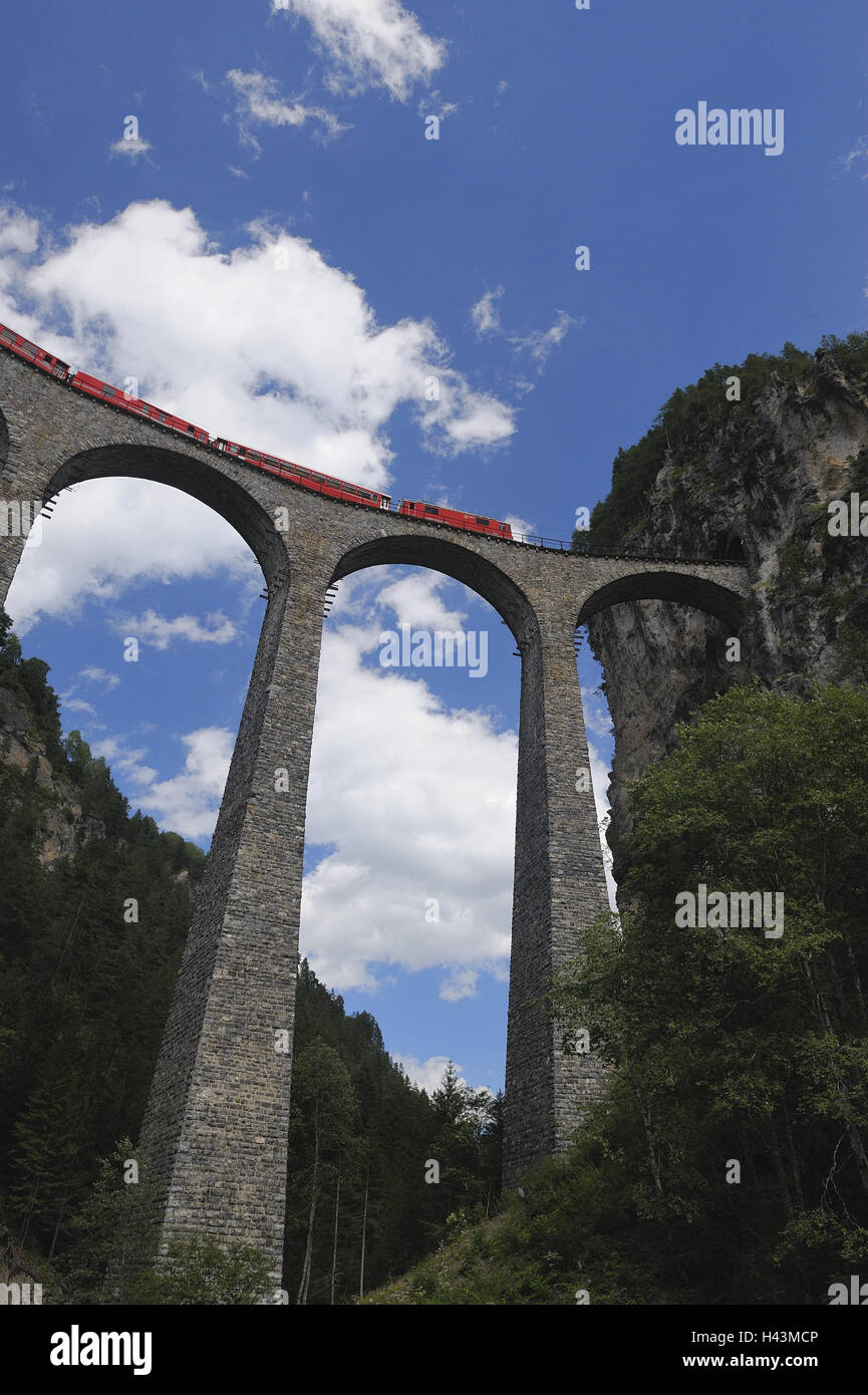 Switzerland, grey collars, land water viaduct, Glacier express train ...