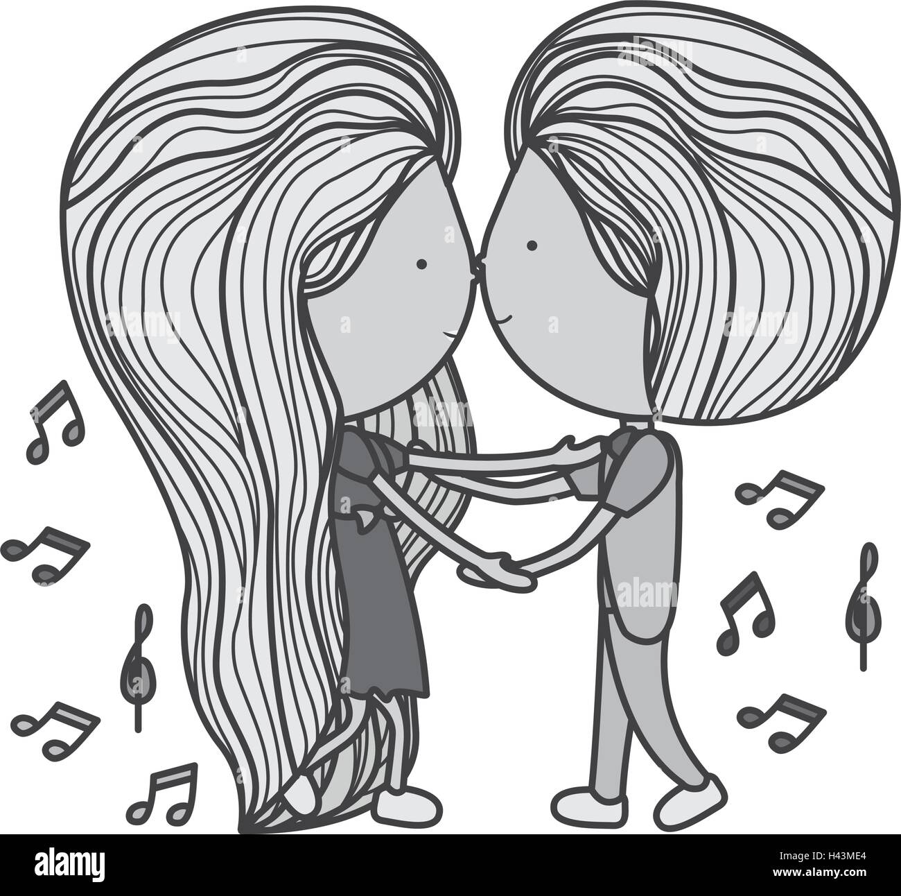 silhouette couple dancing with musical notes around Stock Vector Image ...