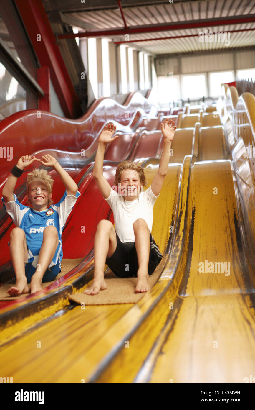 Fun fair, slide trajectory, children, happy, people, two, boy, coconut ...