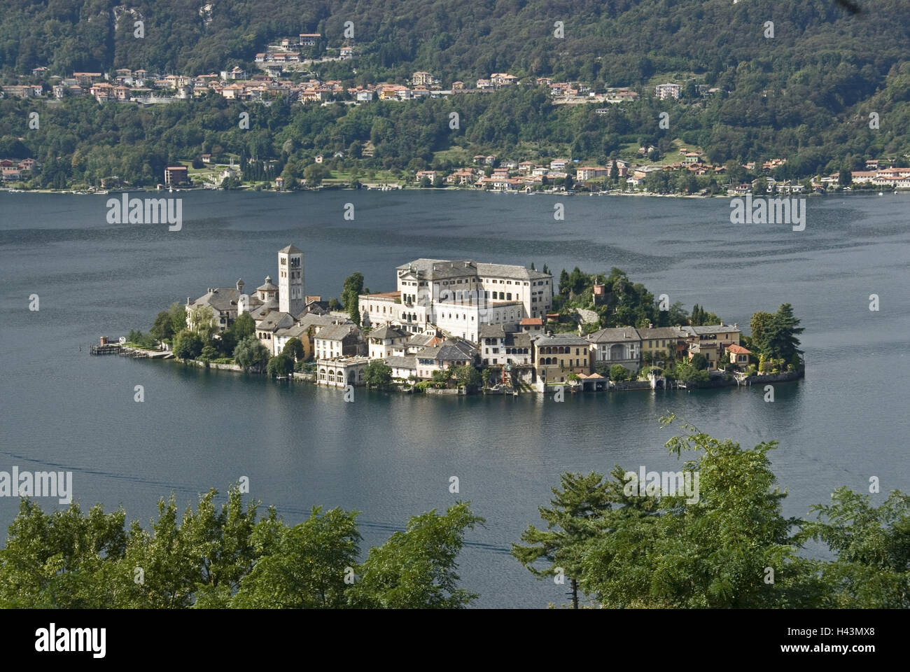 Italy, Lago d'Orte, lake, Isola piece Giulio, island, wood, mountains ...