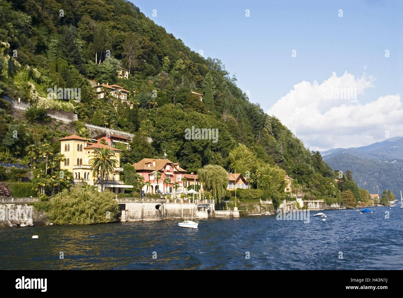 Italy, Lago Maggiore, lake, Cannero Riviera, local view, villas Stock ...