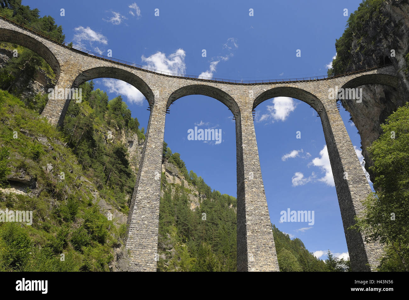 Switzerland, Grisons, Landwasser viaduct, Glacier express train ...